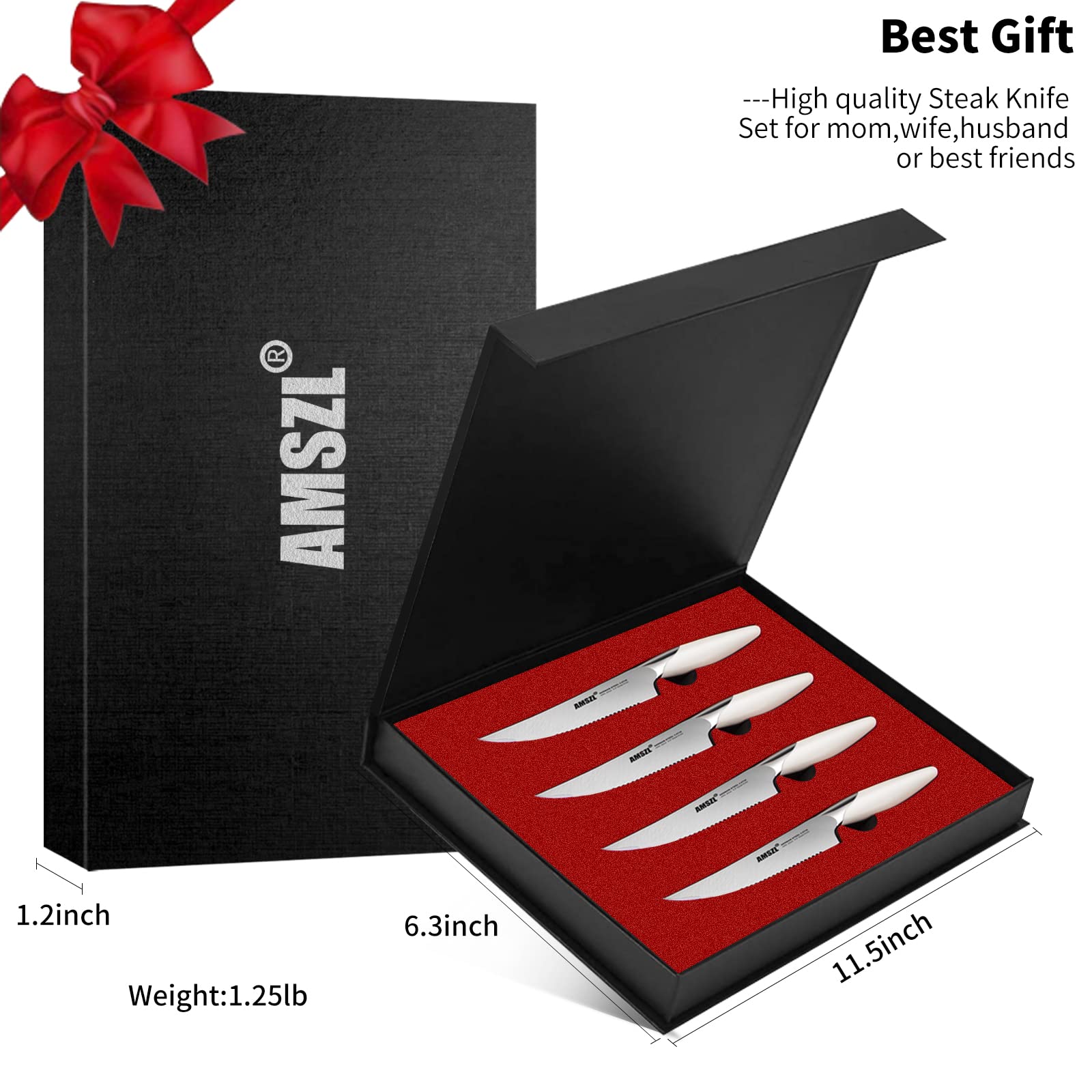 AMSZL Knife Set - Sharp Kitchen Knife Set of 5 - Dishwasher Safe Kitchen Knives - German Stainless Steel Chef Knife Set - Professional Knife Set - Cooking Knife Set - Cutting Knife Set