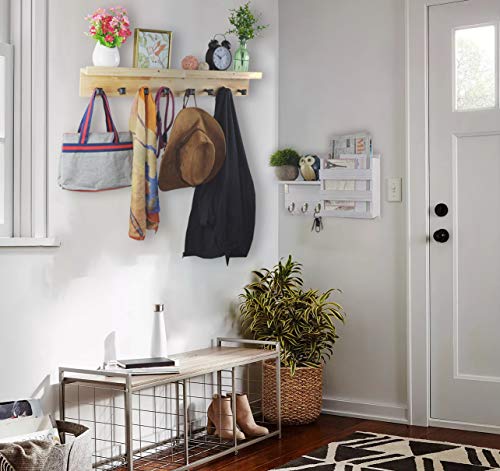 Spiretro Coat Rack with Shelf, Wall Floating Shelves with Peg Hooks, Organize, Storage, Decorative for Entryway, Mudroom, Kitchen, Bathroom, Set of 2, Rustic Pine Wood Natural Beige