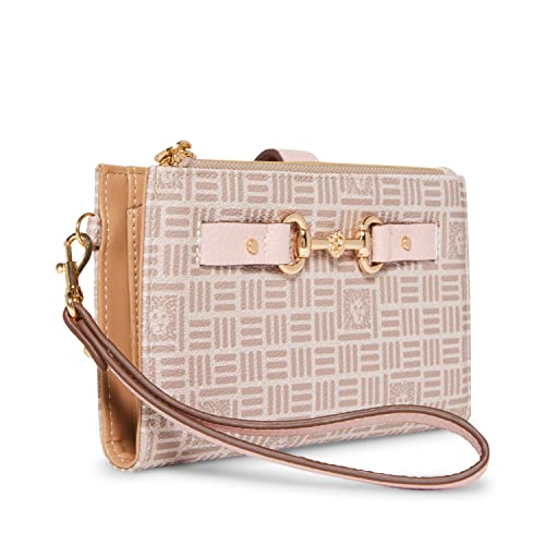 Anne Klein AK Wallet w/Wrist Strap, Truffle-Gardenia w/Petal Pink