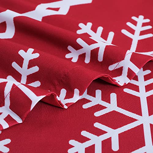 Dykoos Christmas Soft Brushed Microfiber Duvet Cover Set, Holiday Themed Snowflakes, Red and White, Queen Size with Zipper Closure, 1 Duvet Cover and 2 Pillow Shams