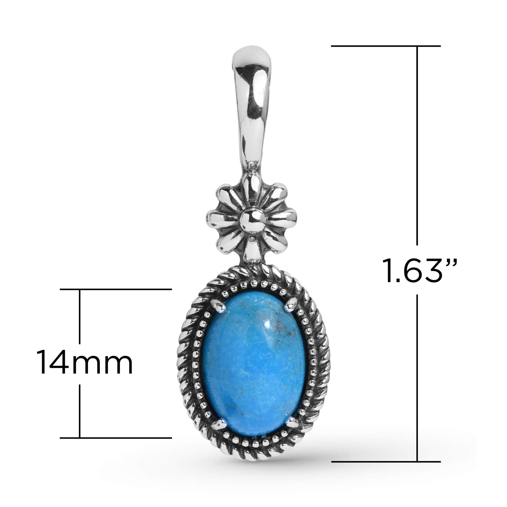 American West Sterling Silver Women’s Pendant Enhancer Oval-shaped Blue Turquoise Gemstone Native Desert Flower Design