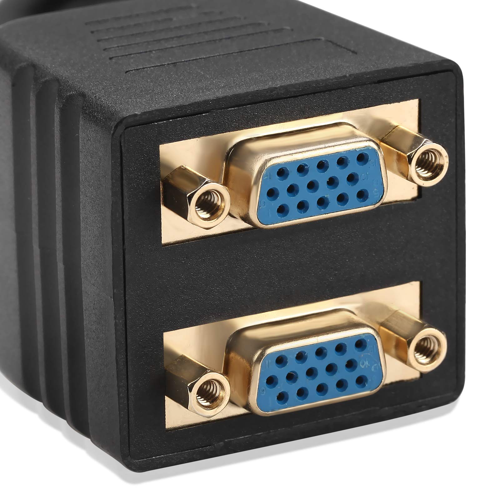 mxtechnic VGA Splitter Cable 1 Male to 2 Female Adapter Monitor Y Splitter Cable 25cm Black Can't Connect Two at The Same time (1Pack)