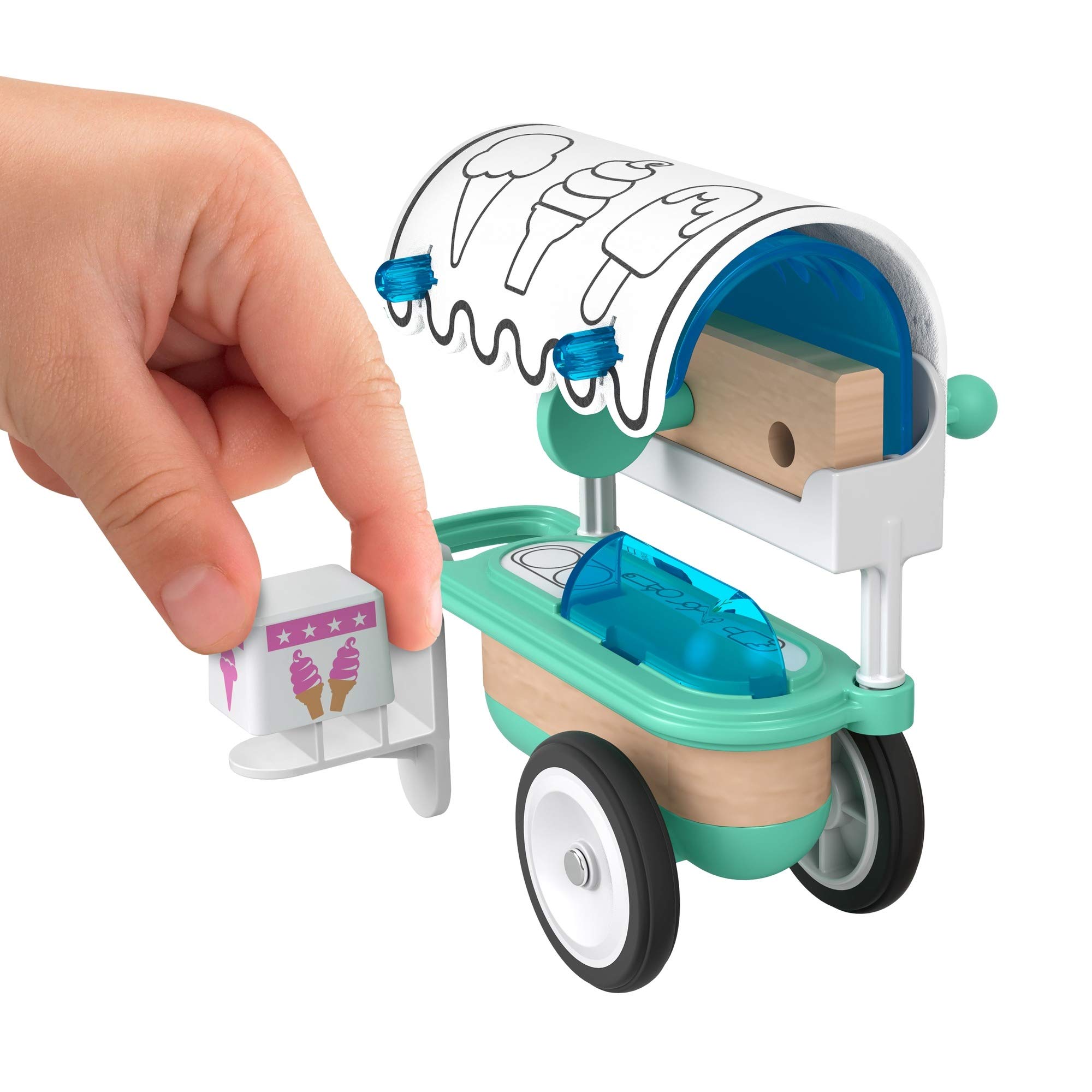 Fisher-Price Wonder Makers design system Ice Cream Cart, 15+ pieces, craftable building and track set with colorable pieces for preschool kids ages 3 years & up