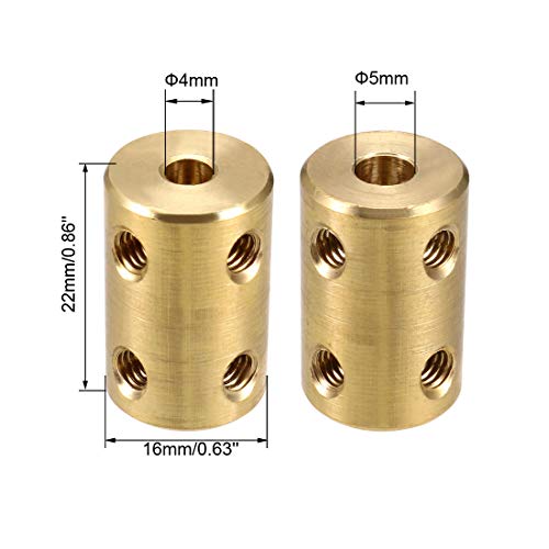 uxcell 4mm to 5mm Bore Rigid Coupling 22mm Length 14mm Diameter Motor Shaft Coupler Connector Copper