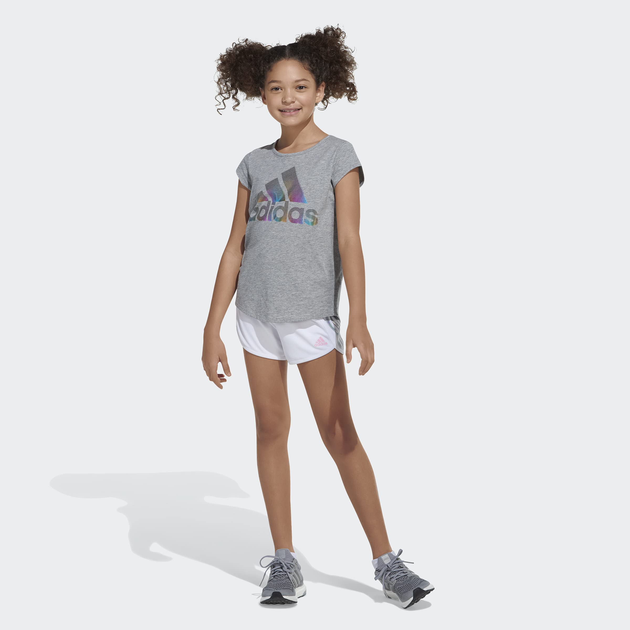 adidas girls Shine Stripe Mesh Shorts, White, 8-15 Years US