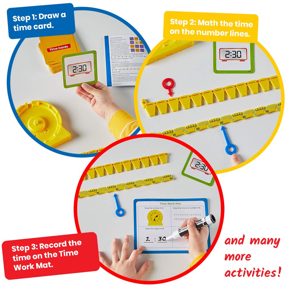 hand2mind Telling Time Basics Center Kit, NumberLine Learn to Tell Time Activity Set, Telling Time Teaching Clock Activities, Analog Classroom Clock for Kids, Math Manipulatives for Elementary School