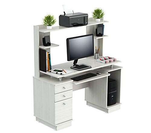 Inval America Computer Work Center with Hutch, 19.5 x 48.62 x 53.5, Washed Oak