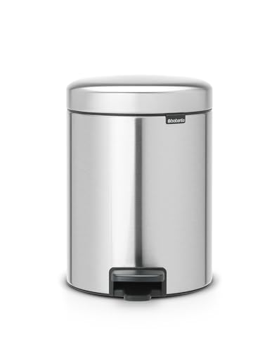 Brabantia New Icon Step Trash Can (1.3 Gal/Matt Steel FPP) Soft Closing Kitchen Garbage/Recycling Can with Removable Bucket