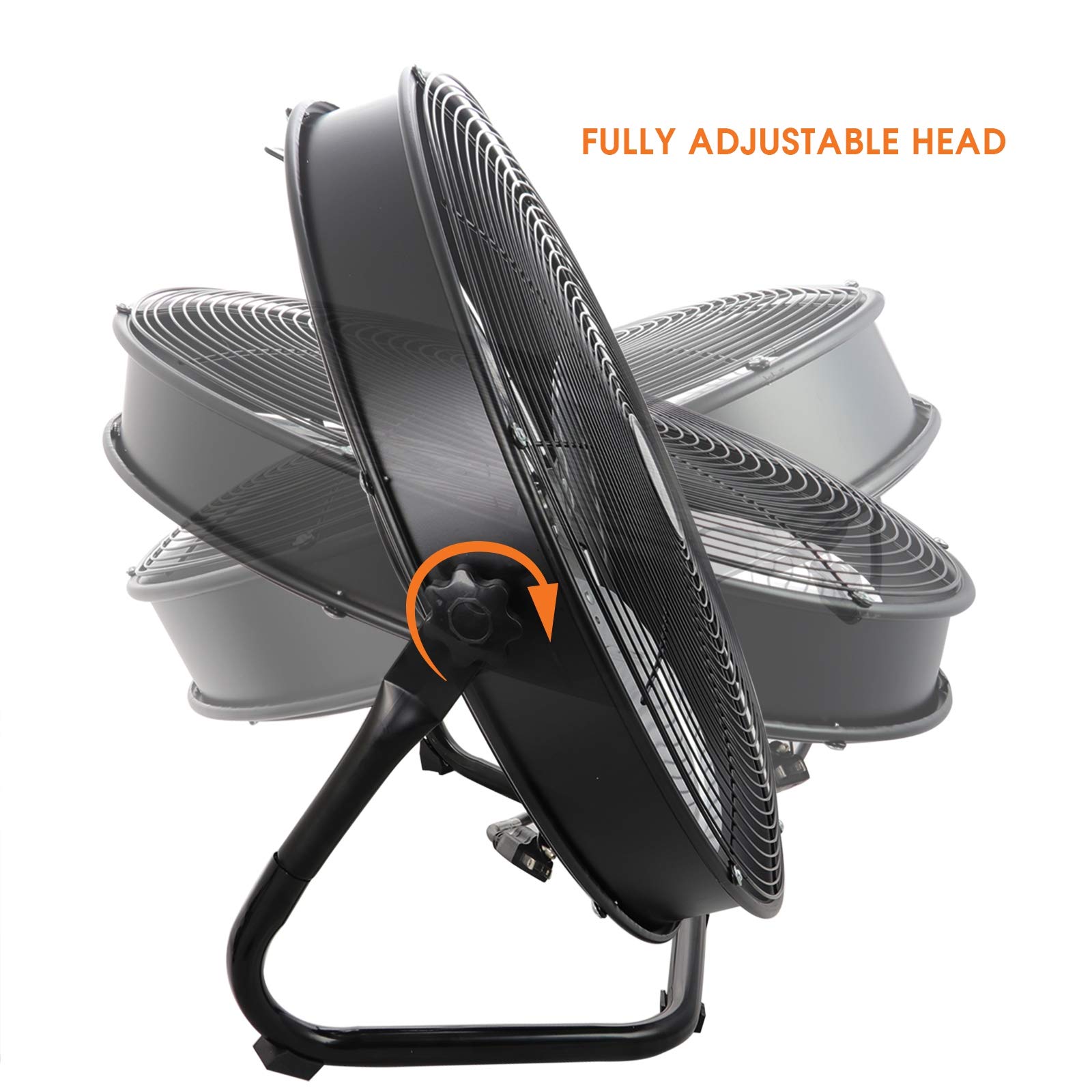 Vie Air VA-20W 20" Industrial Floor Drum Fan with 3 Speed, 360 Tilt Head, Black