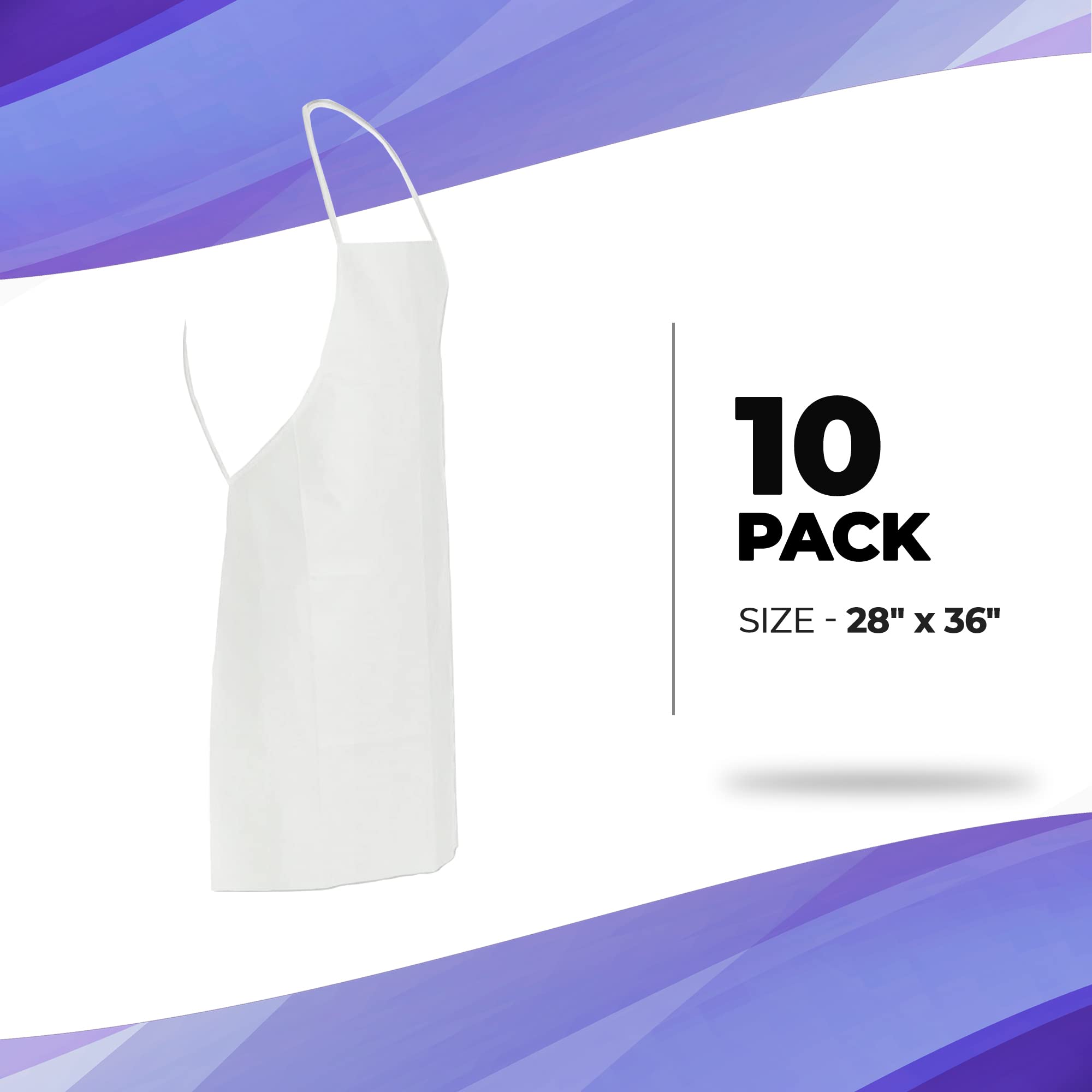 AMZ White Disposable Aprons for Adults 28 x 36 Inches. Pack of 10 Large 60 GSM Microporous Heavy Duty Disposable Aprons Adults for Painting. Disposable Apron for Painting