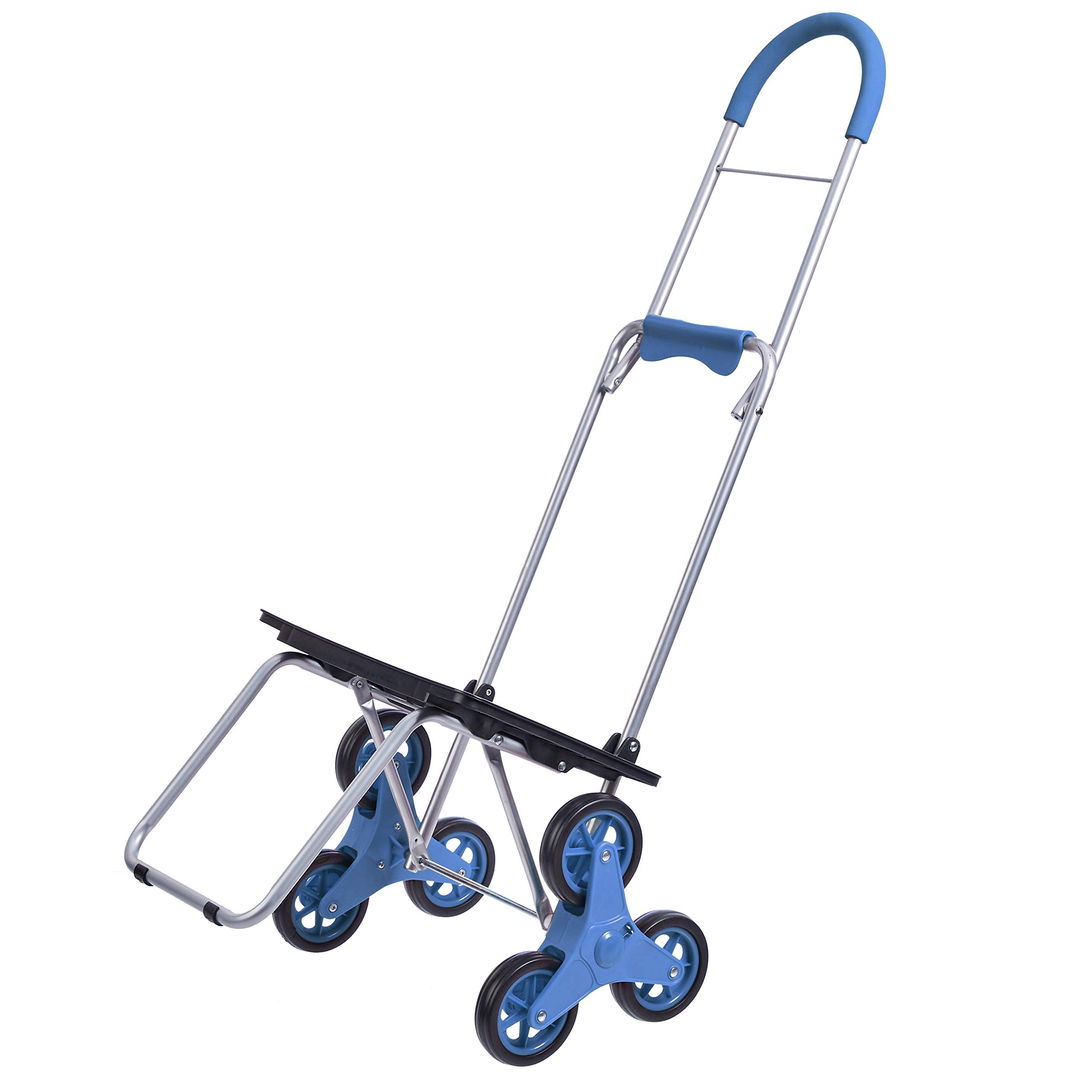 Amazon Basics Folding Stair Climber Shopping Cart Converts into Dolly, 38 inch Handle Height, Blue