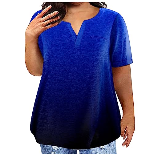 Graphic Tees for Women Vintage 90S Short Sleeve Vneck Short Sleeve Shirts for Women Summer Oversized Summer Shirts for Women Fall Tie Dye Gradient Hawaiian Blue XL