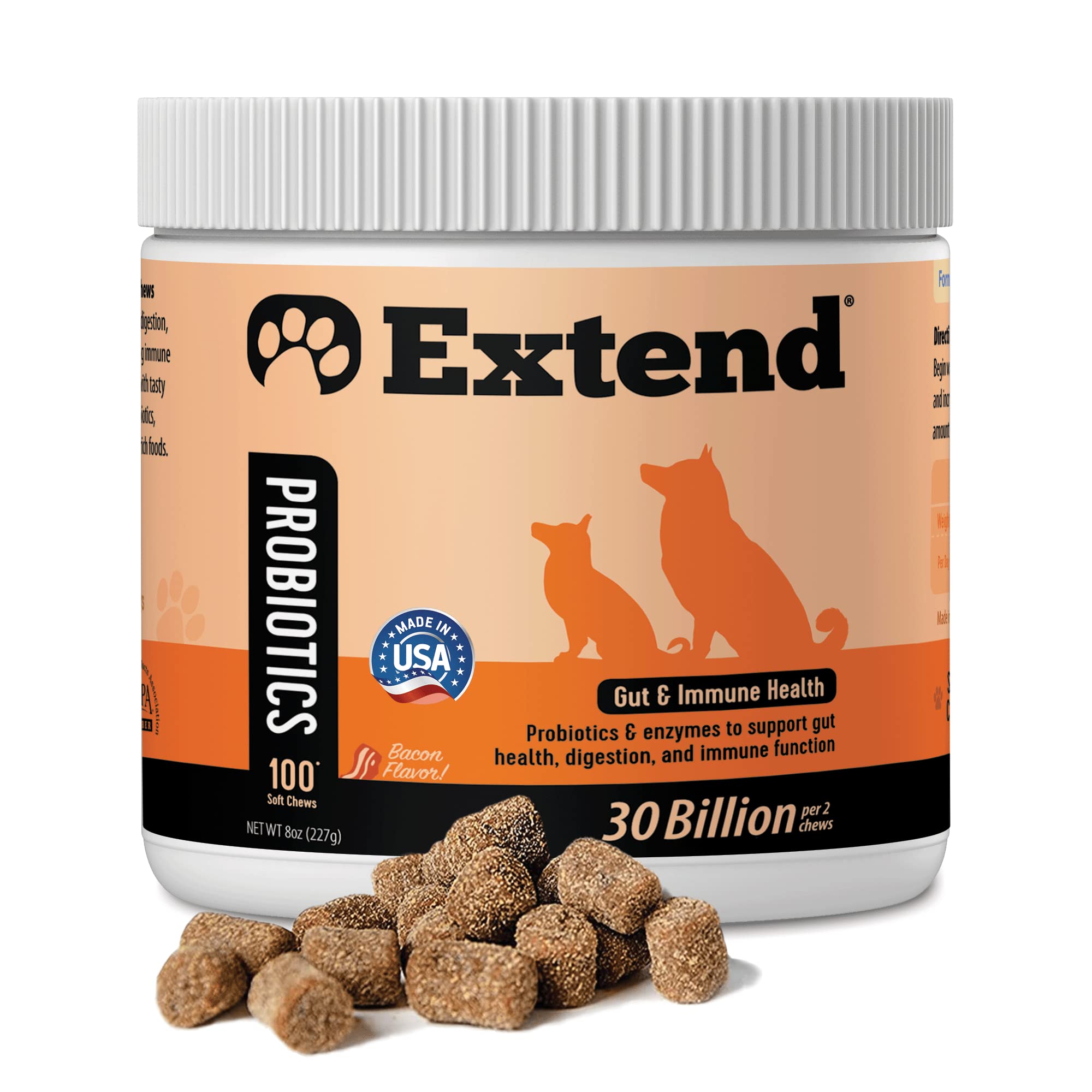 Extend® Probiotics for Dogs - Digestive Health, Immune, Allergy & Skin Support - Reduce Gastric Distress, Bloating, Constipation, Diarrhea - Natural, Clinically-Proven, Made in USA
