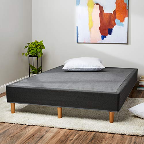 Amazon Basics Foldable Mattress Foundation/Box Spring with Steel Slats and Wood Legs, Tools-free Assembley, King, Black, 80 x 60 x 15 inches