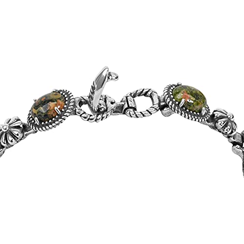 American West Sterling Unakite, Rhodonite, Jasper and Green Turquoise Gemstone Link Bracelet Size Small