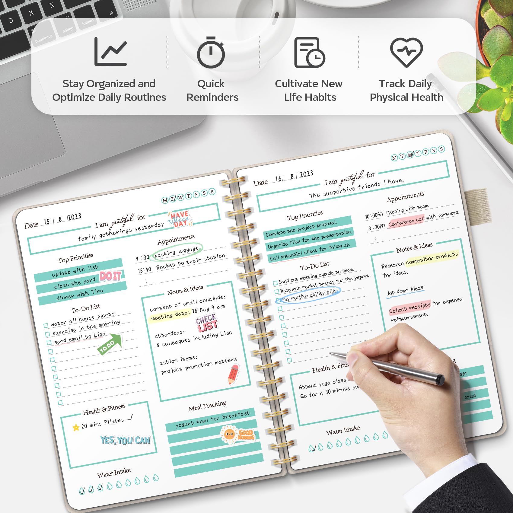Aesthetic To Do List Notebook Planner - Simplified Undated Daily Planner to Stay Organized and Boost Productivity - Stylish Organizer Notebook for Office School Supplies, Light Gray
