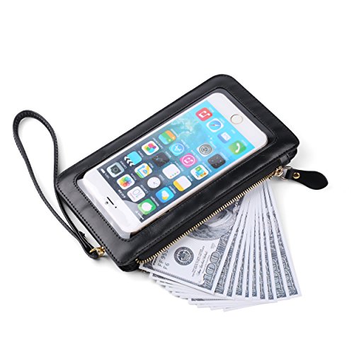 Touch Screen Crossbody Shoulder Bag Purse Pouch Wallet Case for for iPhone 14 13 Pro Max Samsung Galaxy S22 Ultra S21 S20 FE (Black)
