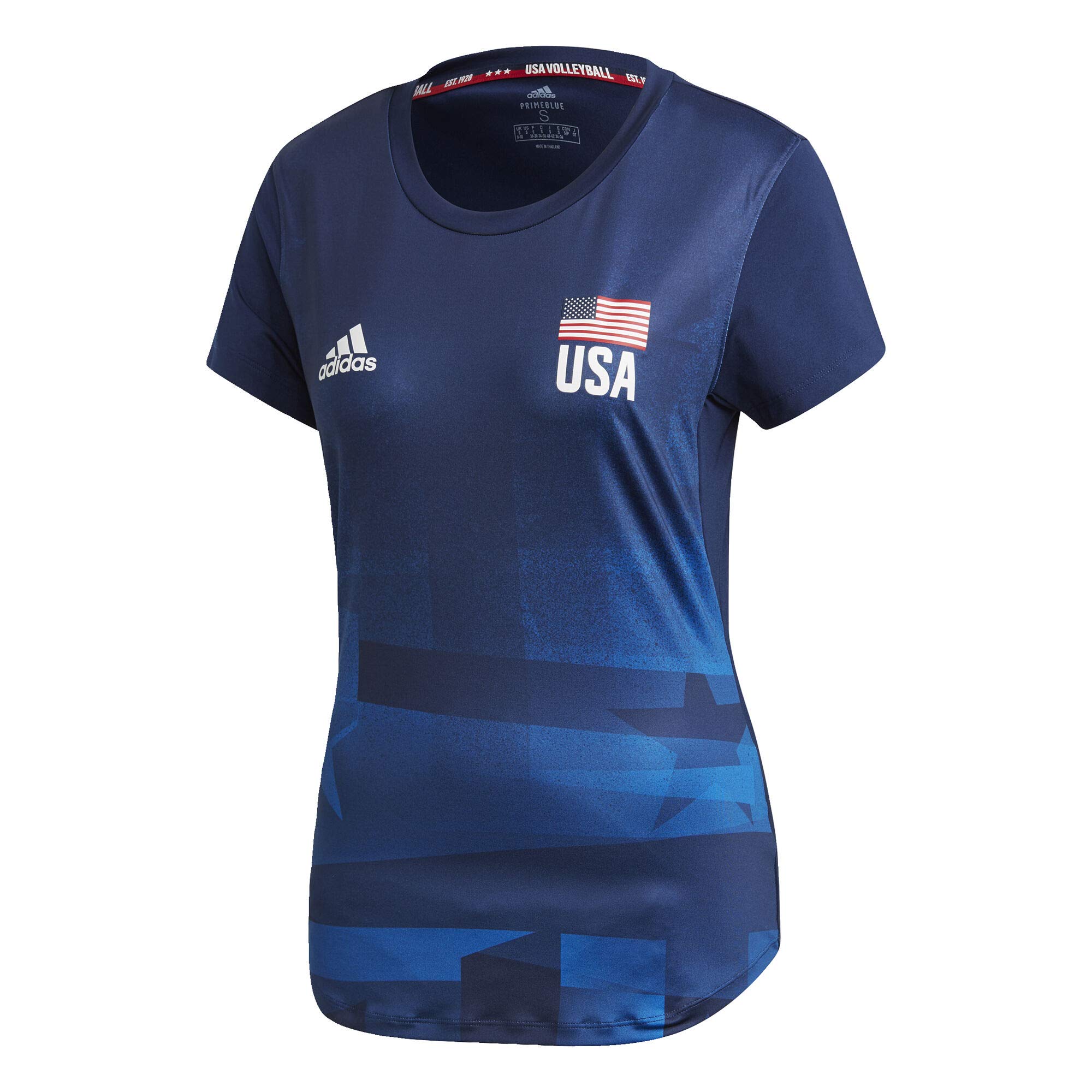 adidas Women's USA Volleyball Primeblue Replica Tee Team Navy Blue/Glory Blue M
