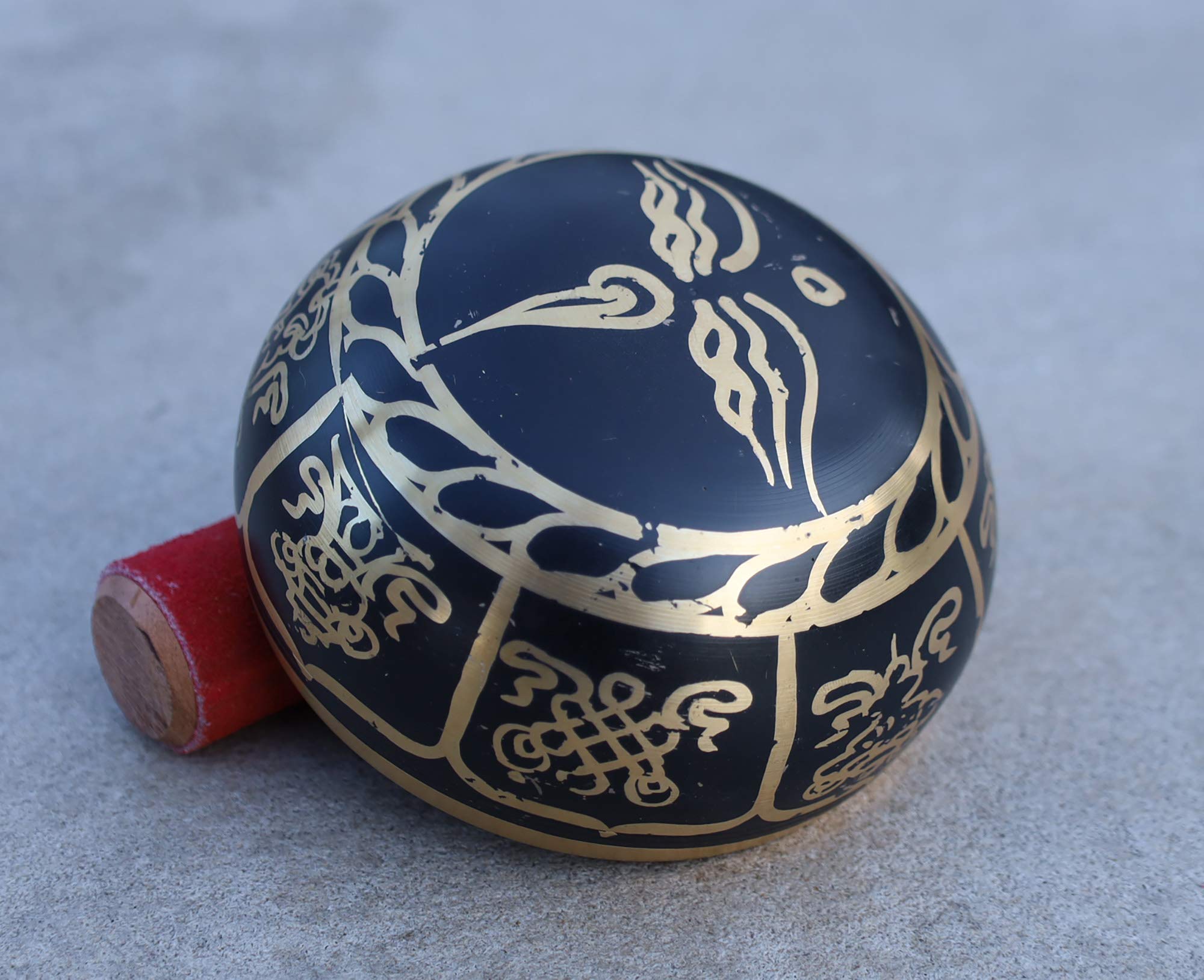 DharmaObjects ~ Tibetan 8 Lucky Symbols Singing Bowl Set ~ With Mallet, Brocade Cushion & Carry Bag ~ For Meditation, Chakra Healing, Prayer, Yoga