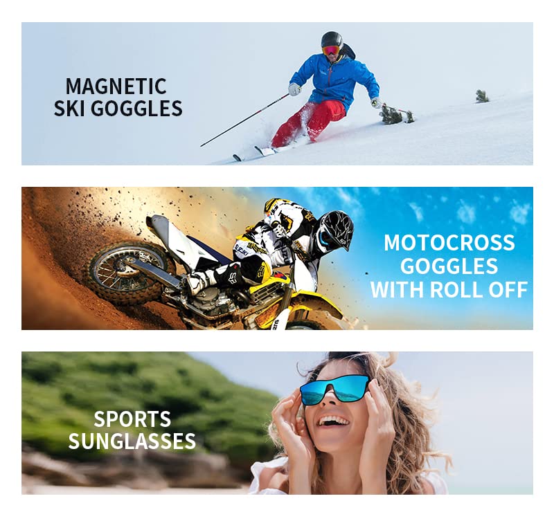 Airbin Motorcycle Glasses 100% UV Protection Windproof Anti-Glare Lenses Bike Ski Goggles Snow Goggles Blue