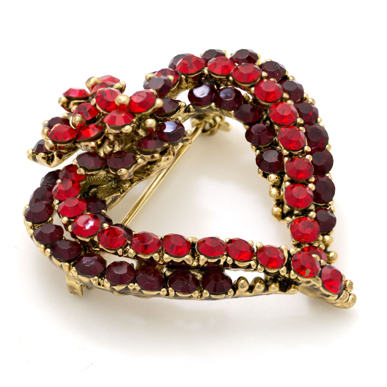 Akianna Gold-tone Swarovski Element Crystals Valentine Heart Pin Brooch Red