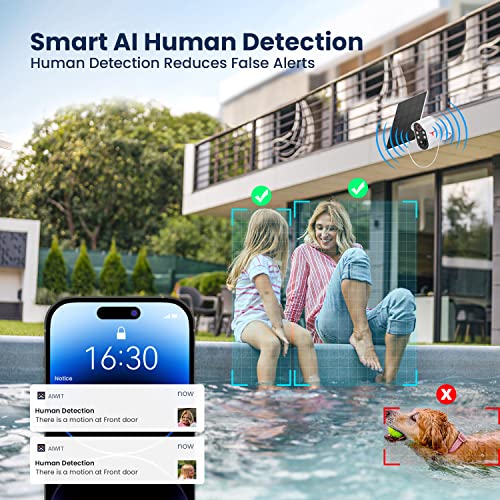 Tuck Solar Security Cameras Wireless Outdoor, 1080P HD Battery Power WiFi Surveillance Indoor Home Camera with 4 Spotlights, Color Night Vision, 2-Way Audio, Human Detection, Cloud Storage