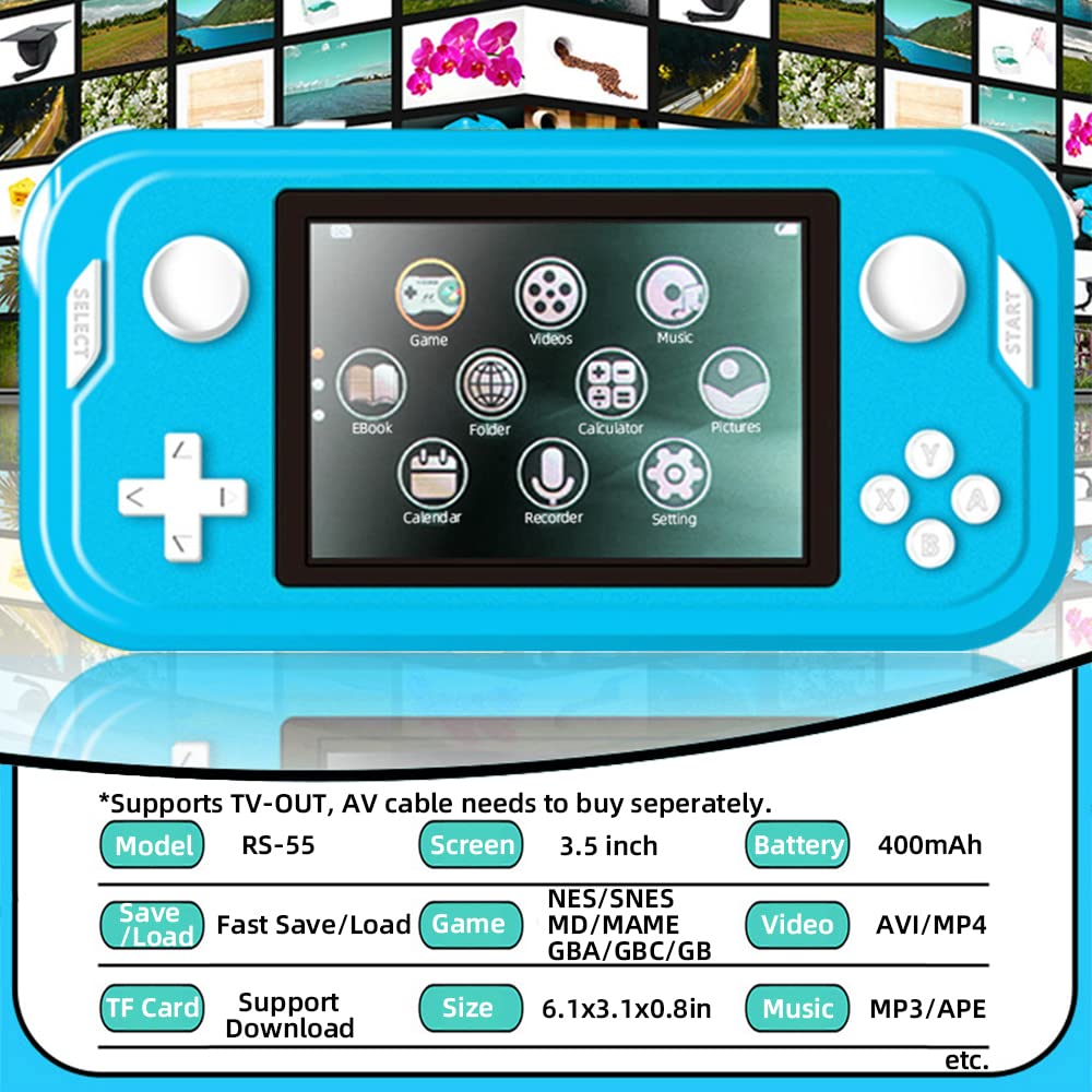 Handheld Game Console 3.5inch Mini Retro Gaming Player 700 Classic Games Rechargeable Game Consoles Box for Kids Boys Children (Turquoise)