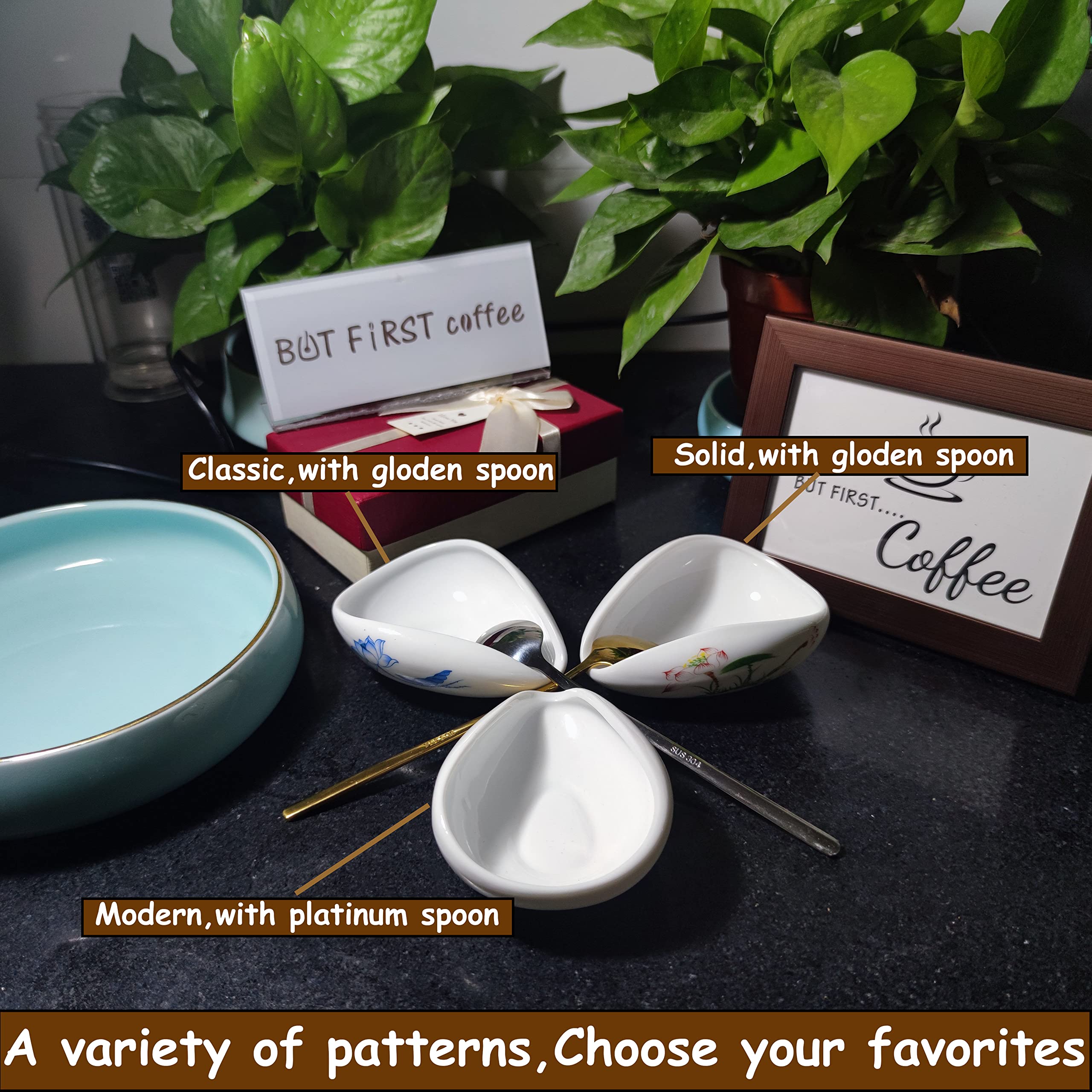 Andwarmth Coffee Spoon Rest and Spoon Set-Christmas Gifts for Coffee Lovers,Small Teaspoon Holder,Coffee Stirrers Holder,Coffee Bar Accessories,Decoration and Orginizer for Coffee Station