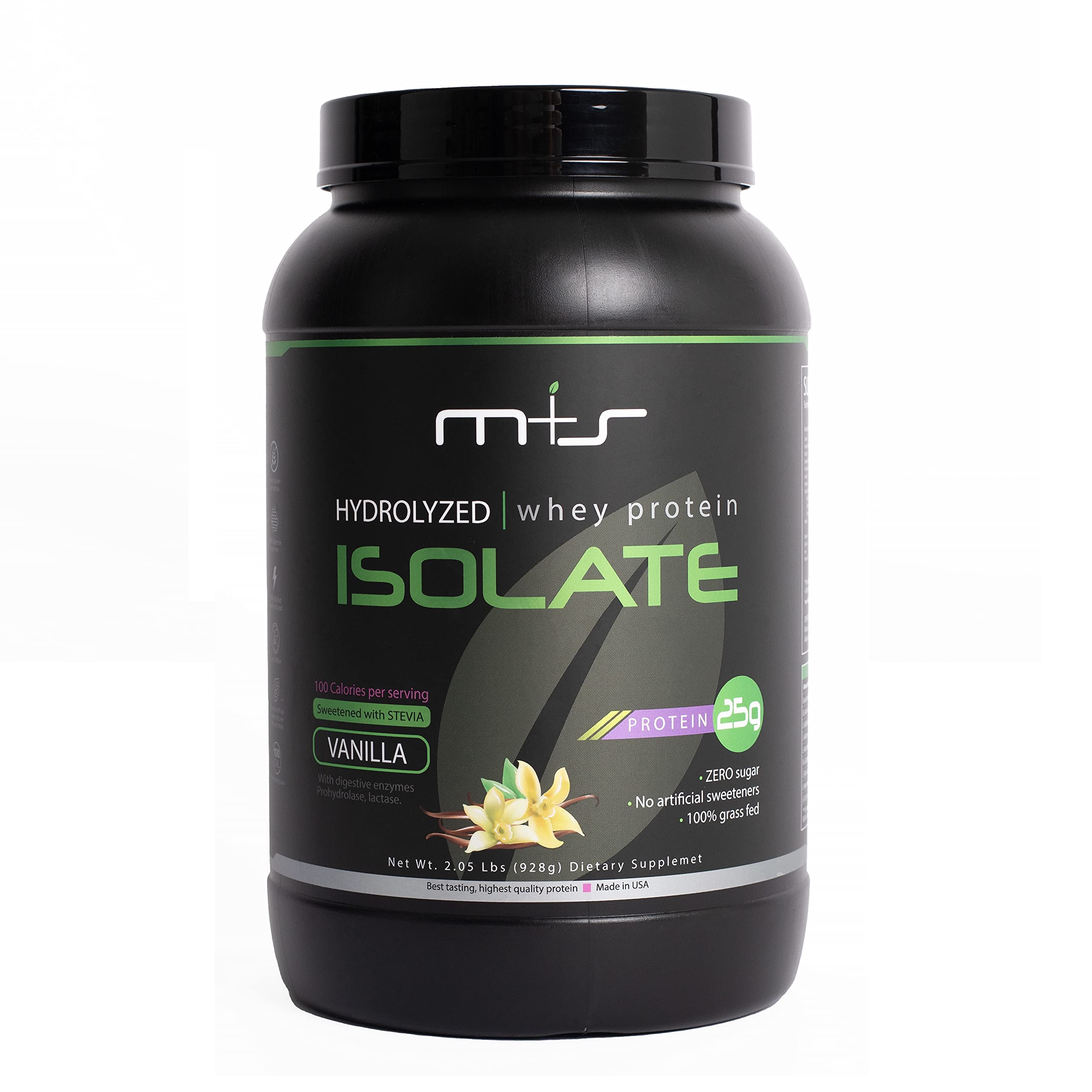 M+S Hydrolyzed Whey Protein Isolate, 2.05 Lb – Grass Fed Protein Powder, Gluten Free, Fast Absorbing, Easy Digesting, Stevia Sweetened (Vanilla)