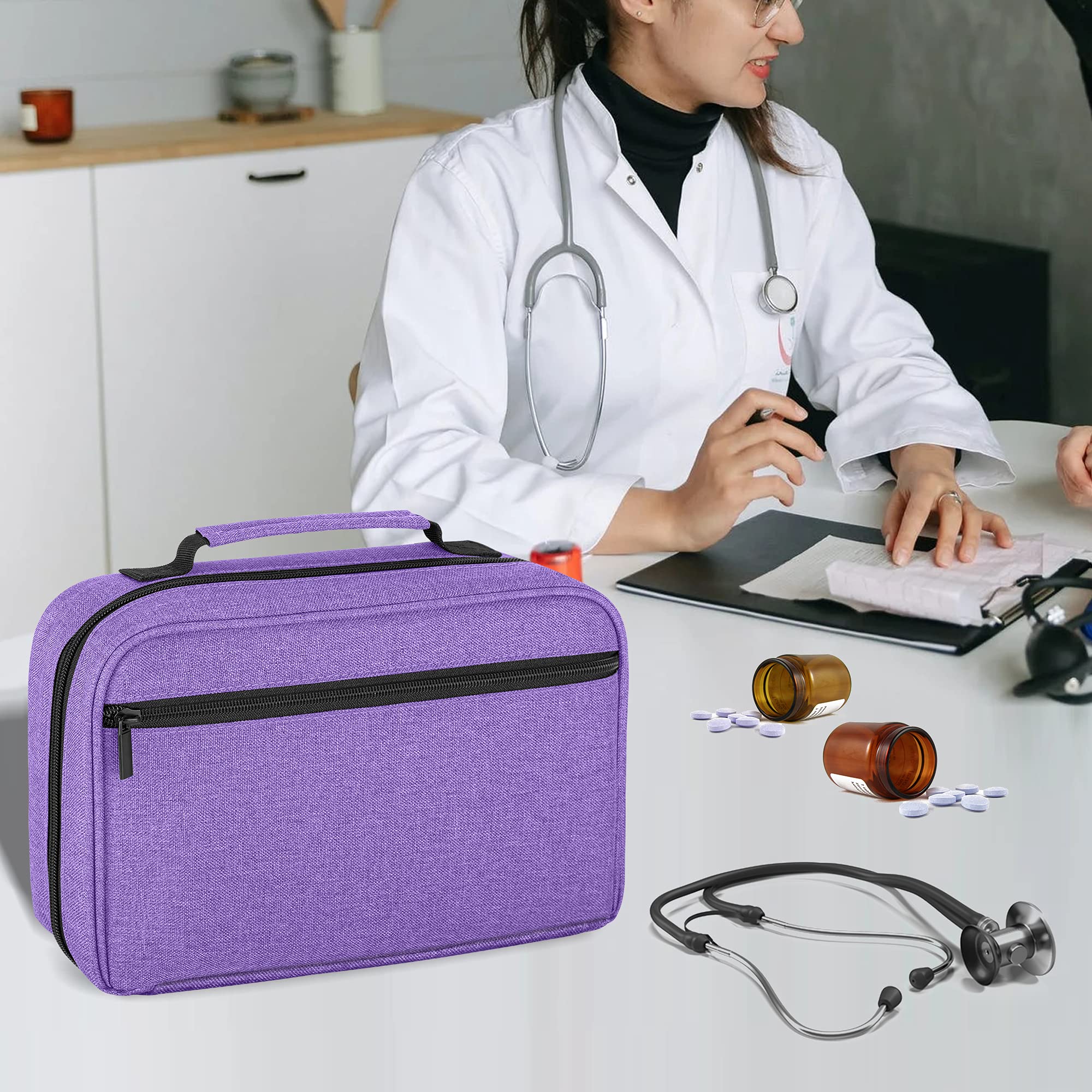 Damero Carrying Case for 2 Stethoscopes, Portable Stethoscope Case Compatible with 3M Littmann/ADC/Omron Stethoscope, BP Cuffs and Other Accessories, Purple