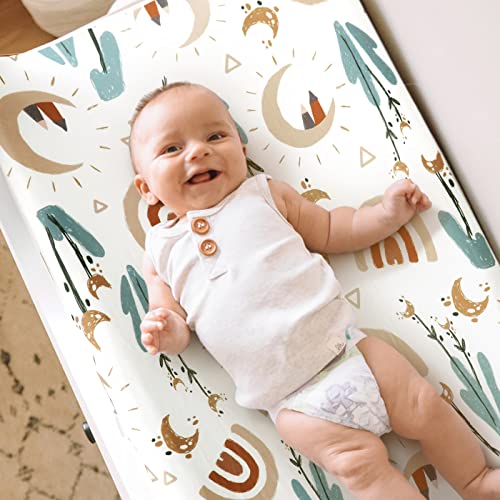 GRSSDER Stretch Ultra Soft Jersey Knit Changing Pad Cover Set 2 Pack,Change Table Pad Covers Fit 32"/34" x 16" Pads Safe and Snug,Stylish Cute Rainbow Print for Baby
