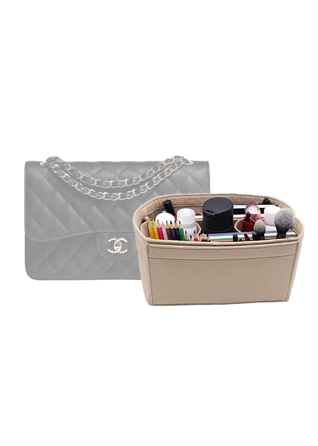 ANGIEHAIE VIOLK High Ranking Cosmetic Travel Organizer Felt Fabric Purse Bag Organizer;Insert for Neverfull Pochette Metis (Black, 15.5 × 25.5 × 6.5 cm)