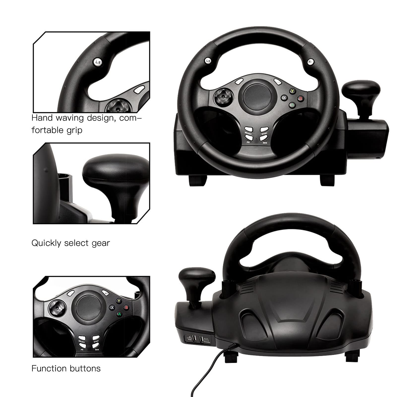 Asixxsix Racing Gaming Steering Wheel, 7 in 1 Universal USB Car Sim 270 Degrees Driving Simulator Steering Wheel with Linear Pedals Dual Mode Drive Pc Steering Wheel for Ps3 Ps4 Xbox One Switch