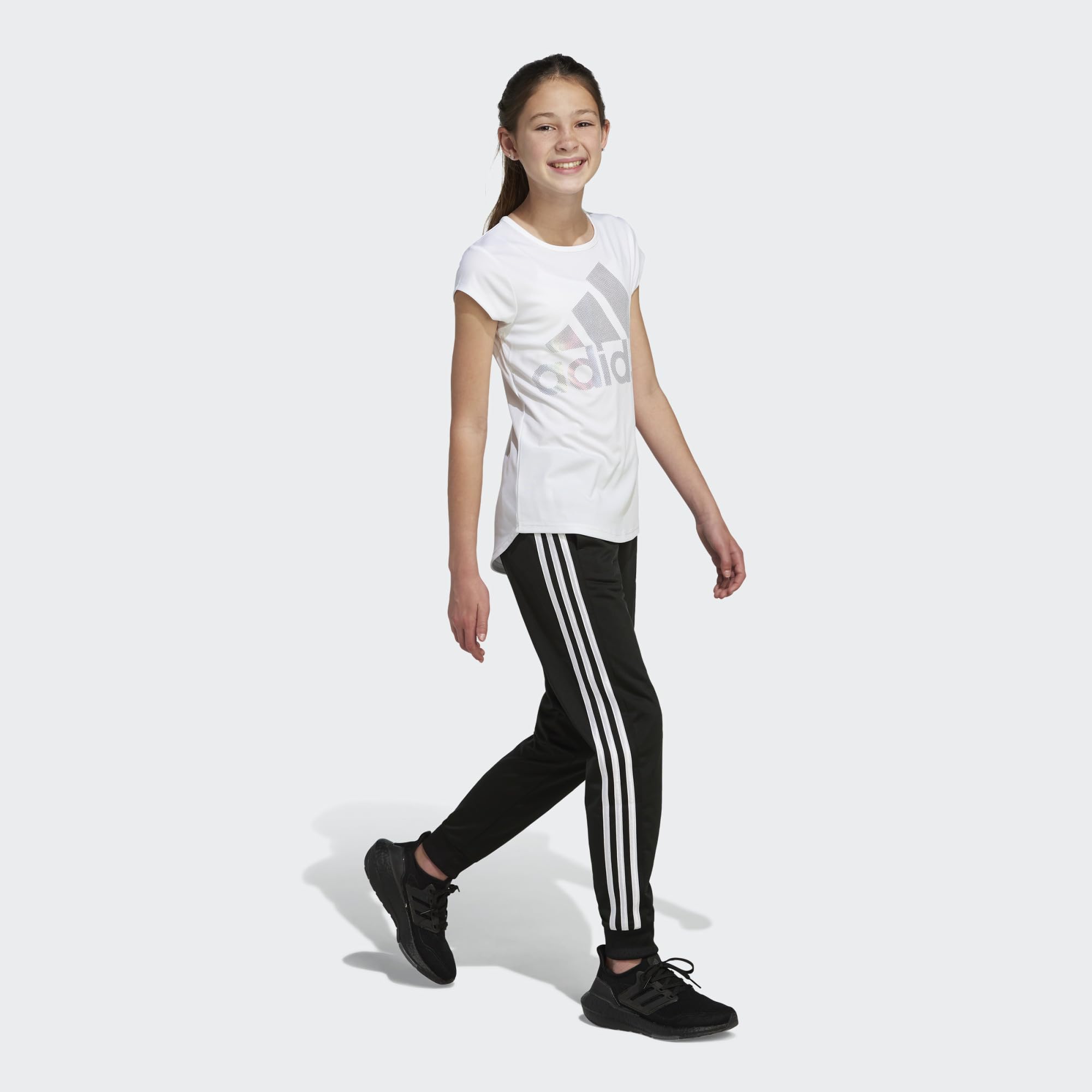 adidas Girls' Short Sleeve Scoop Neck Tee T-Shirt, Grey Heather with Multicolor, Large (14)