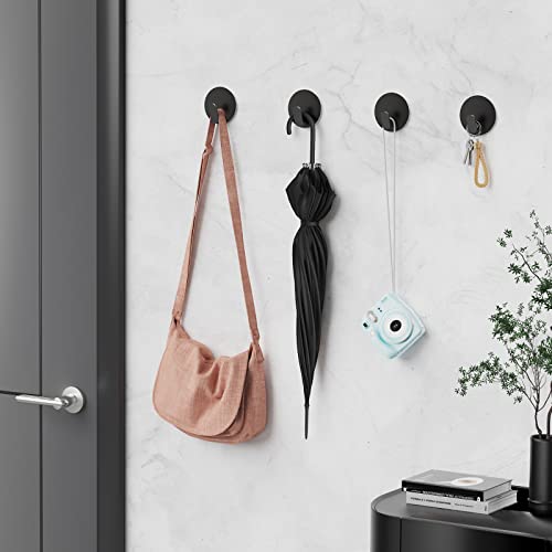 EAGMAK Towel Hooks for Bathroom, 4 Pack Adhesive Hooks, SUS304 Stainless Steel Shower Hooks, Round Wall Hook Holder for Hanging Robe, Loofah, Coat, Clothes, Hat, Key in Washroom Kitchen Hotel (Black)