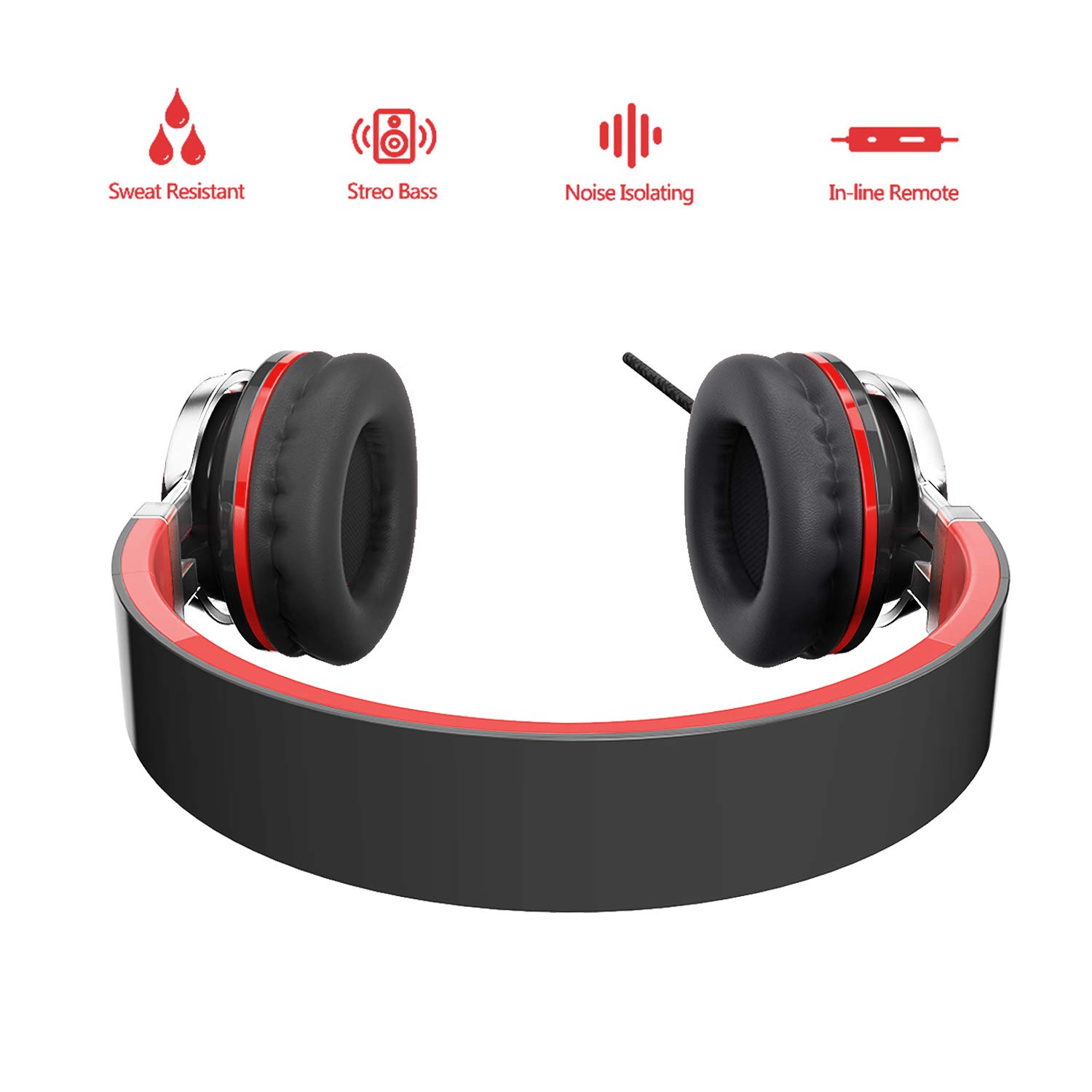 ELECDER i39 Headphones with Microphone Foldable Lightweight Adjustable On Ear Headsets with 3.5mm Jack for Cellphones Computer MP3/4 Kindle School Red/Black
