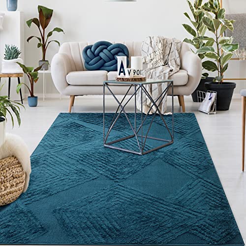 Antep Rugs Palafito 8x10 Geometric Shag Diamond High-Low Pile Textured Indoor Area Rug (Teal Blue, 7'10" x 10')