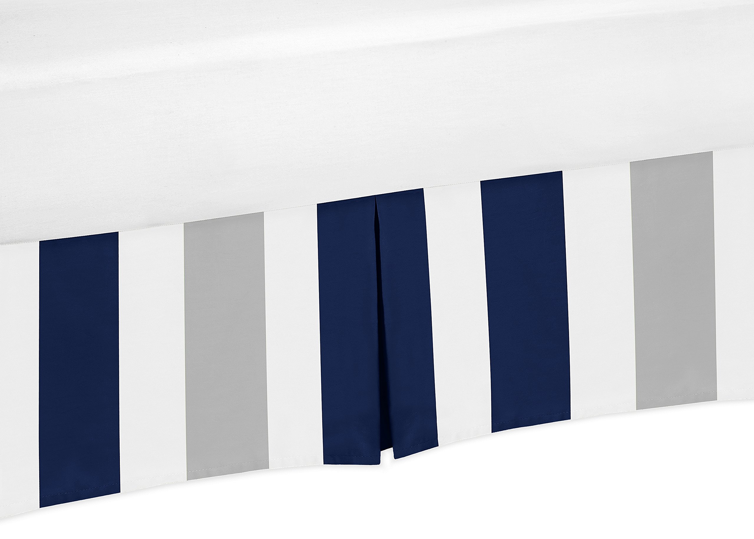 Navy Blue, Grey and White Crib Bed Skirt Dust Ruffle for Boys Stripe Collection Baby Bedding Sets