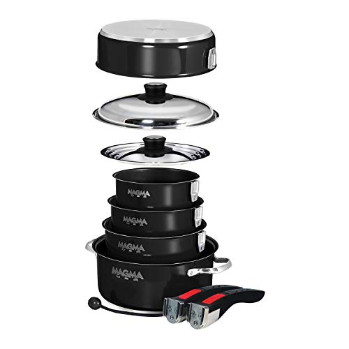 Magma Products, A10-366-JB-2-IN, Gourmet Nesting 10-Piece Jet Black Stainless Steel Induction Cookware Set with Ceramica Non-Stick