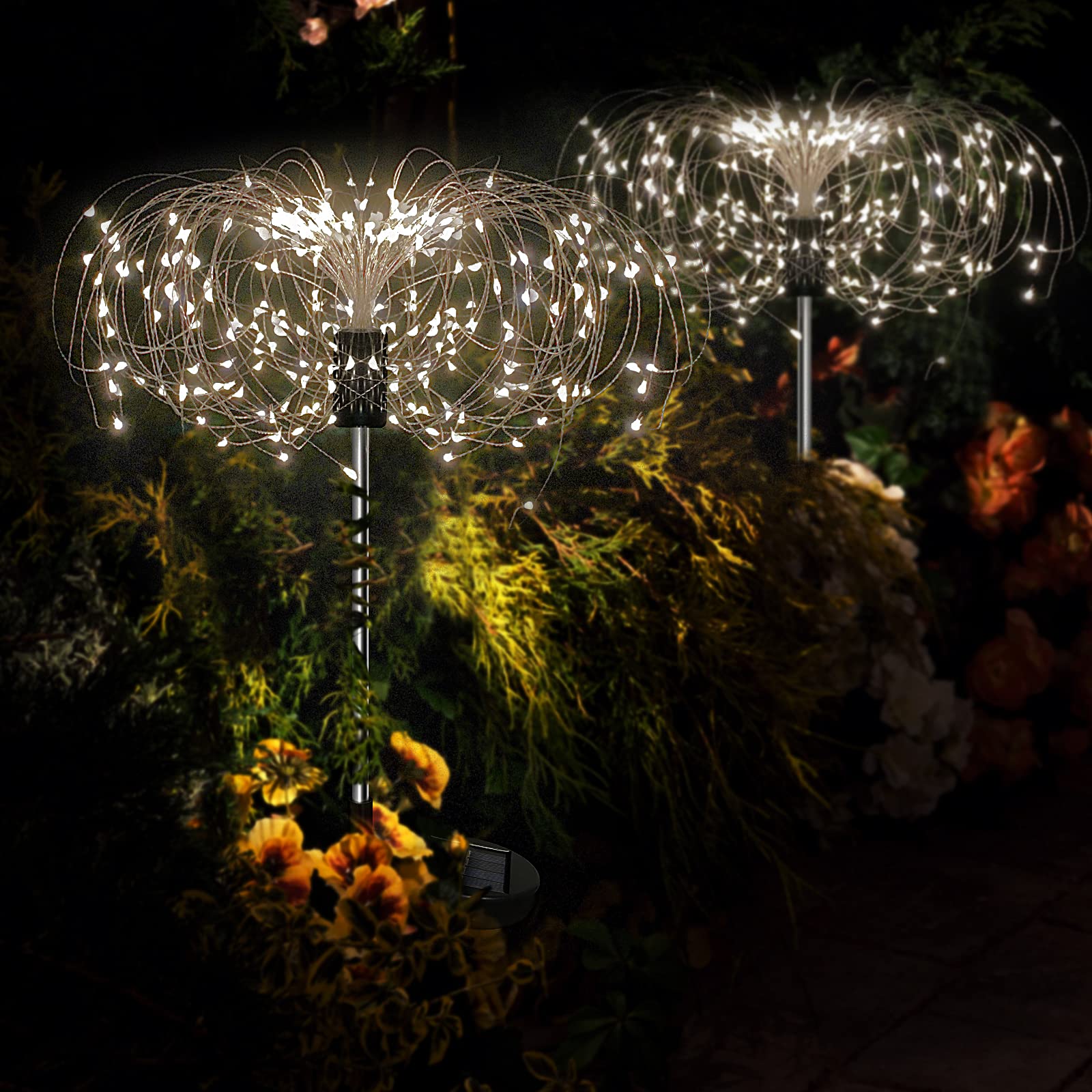HFLYJPYW Solar Garden Lights Solar Fireworks Lights 150 Lights 2 Pack Solar String Lights with 2 Lighting Modes Garden, Terrace, Courtyard, Flower Bed, Party (Warm White) (Warm White)