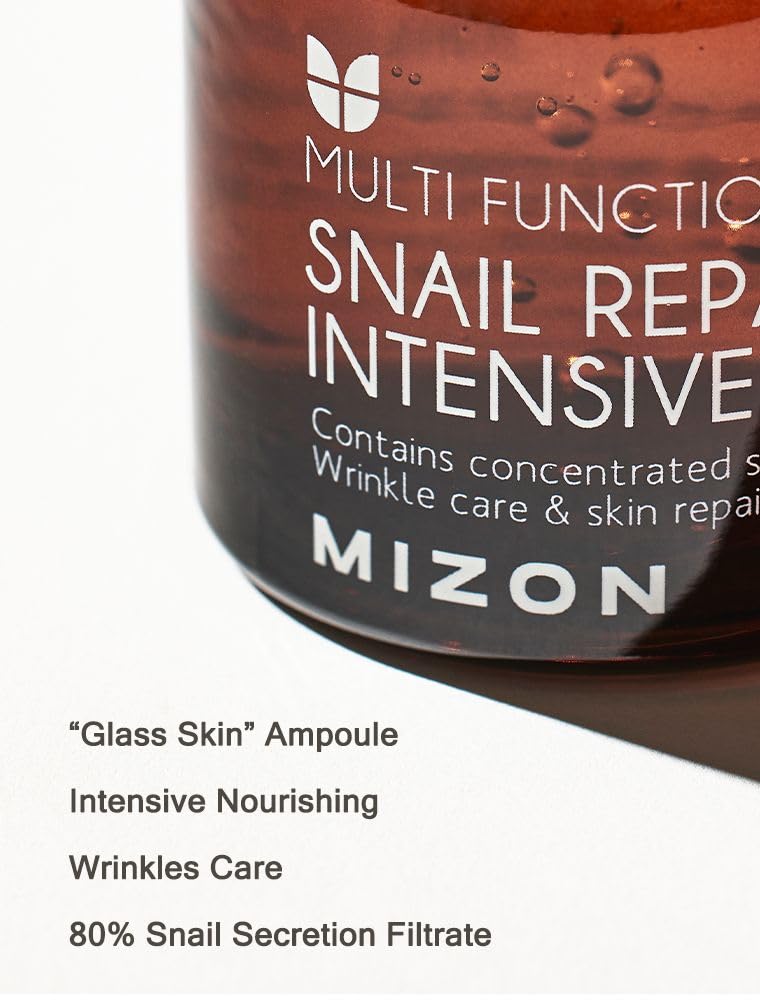MIZON Snail Repair Intensive Ampoule Snail Mucin with Hyaluronic Acid Vitamin E Adenosine Elasticity Booster Skin Nutrition (30ml 1.01 fl oz)