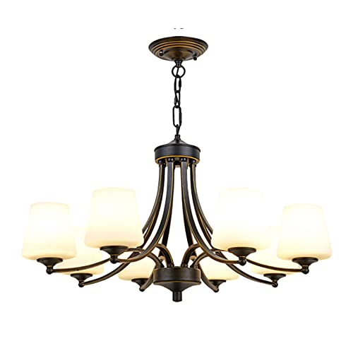 Vintage Black Chandelier Modern Luxury Large Ceiling Lamp 6-Lights Pendant Light Flush Mount Metal Ceiling Light Fixtures for Dining Room Kitchen Entryway-Black Gold 8