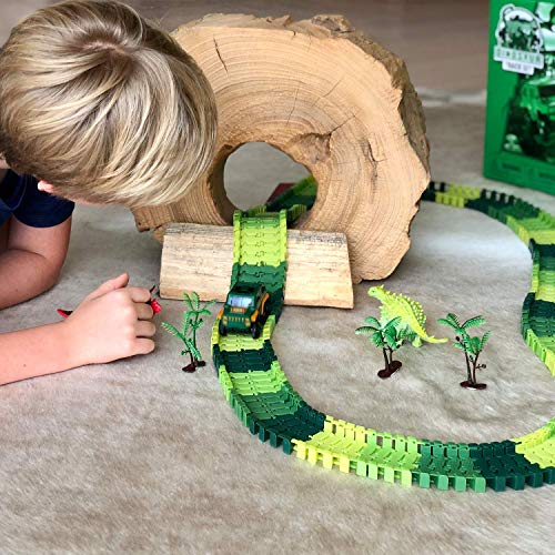 DINOSAUR Flexible Track Set FR2001: 173 total pieces - includes 1 Off-Road Electric Toy Vehicle & 2 Dinosaurs (Species May Vary)- Fun Learning Dino Gift for 3 Year Olds & Up