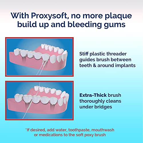 Proxysoft Dental Floss for Bridges and Implants 6 Packs - Floss Threaders for Bridges, Dental Implants, Braces with Extra-Thick Proxy Brush for Optimal Oral Hygiene -Teeth Bridge and Implant Cleaners