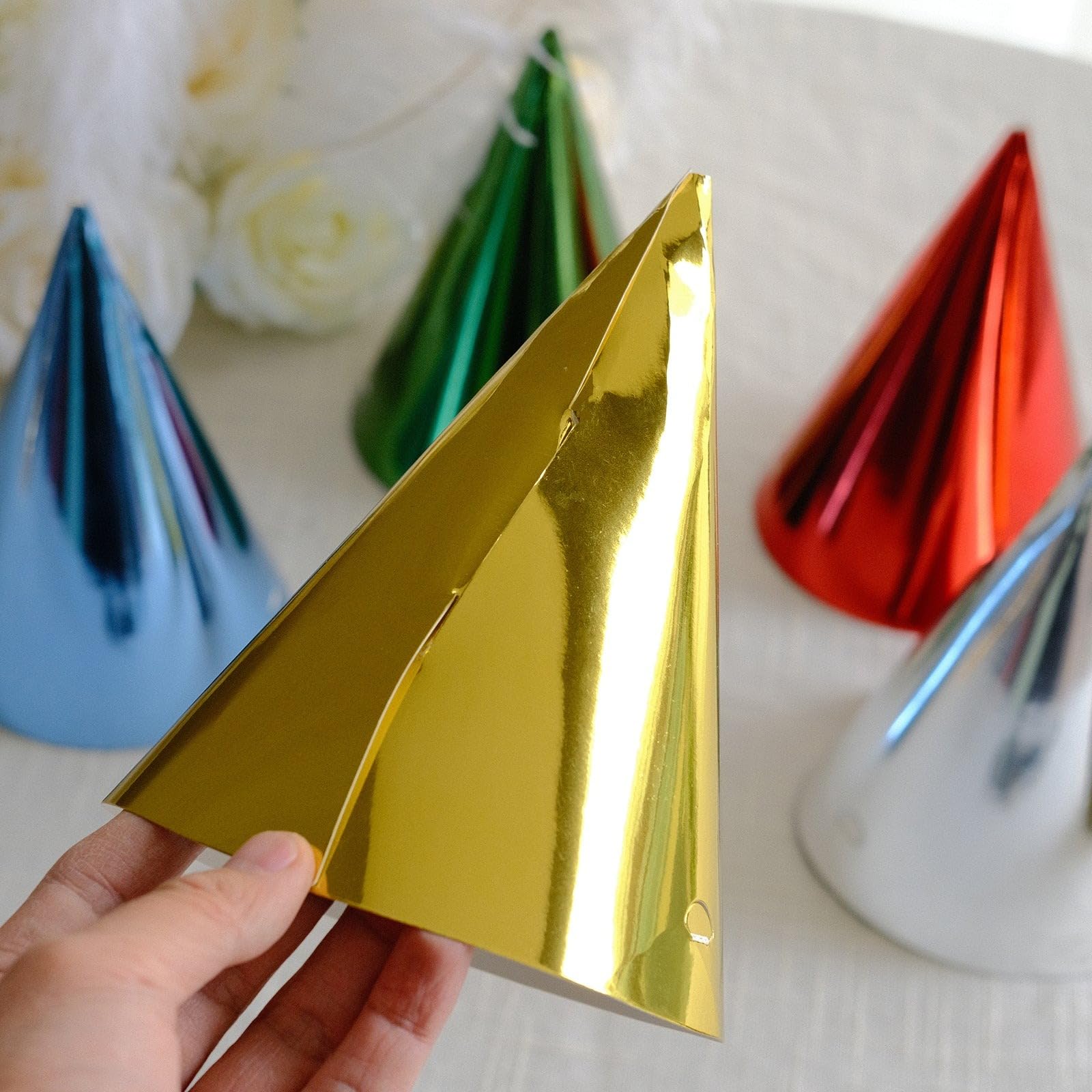 Balsa Circle 25 pcs Mixed 5x7 in Metallic Paper Cone Birthday Hats Party Events Reception Tableware Decoration Supplies