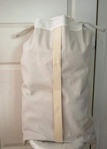Over The Door Hanging Laundry Hamper Bag - Beautiful Linen - Drawstring Closure With Carry Strap - HOOKS NOT INCLUDED*