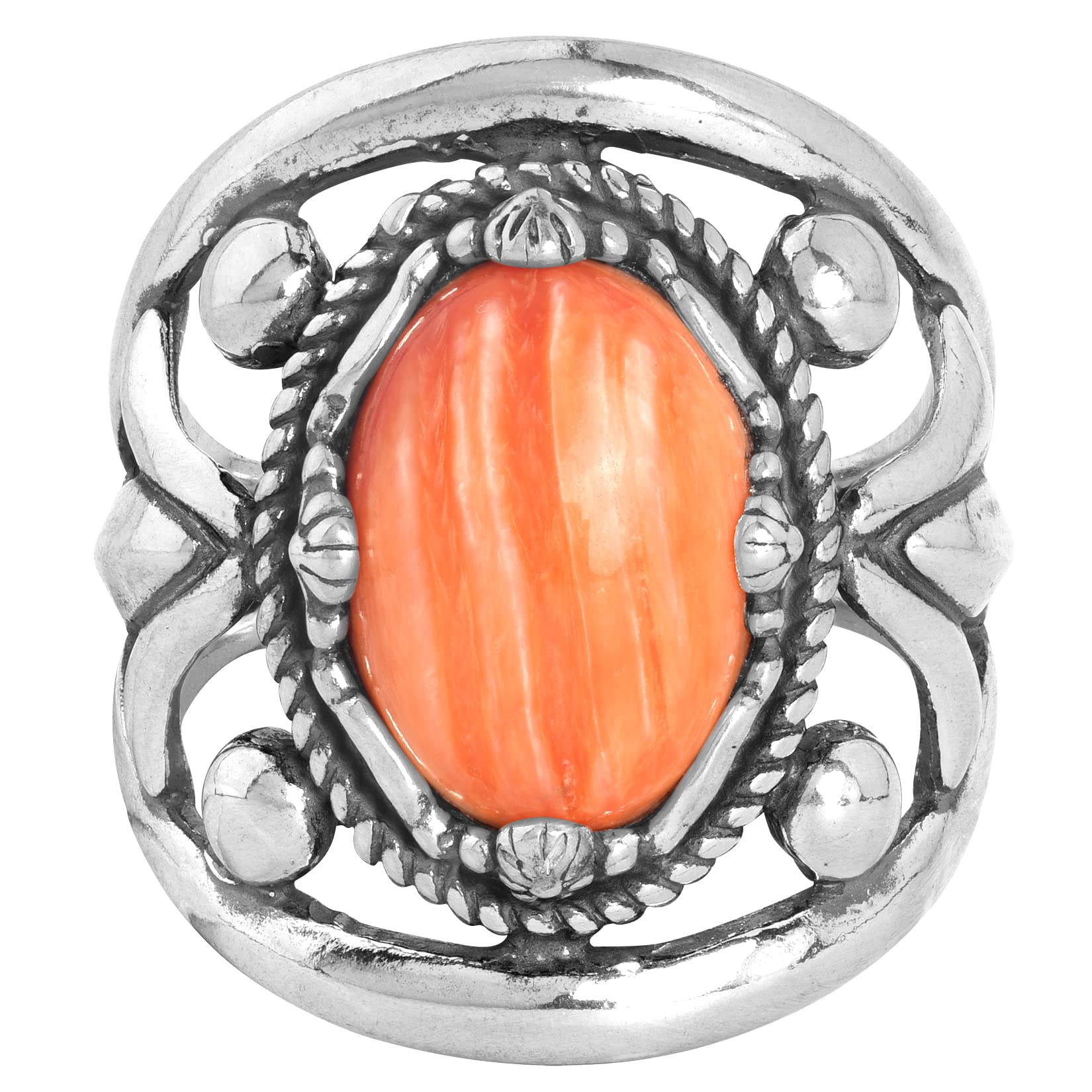 American West Sterling Silver Women's Ring Orange Spiny Gemstone Tufa-Inspired Design Size 7
