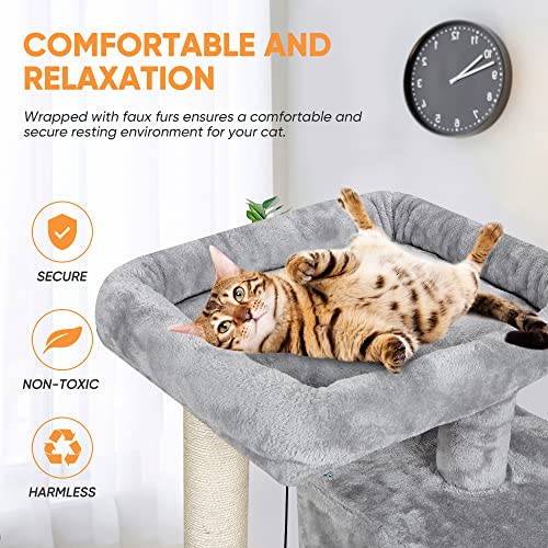 Nova Microdermabrasion Cat Tree, 34 Inches Ultra Soft Plush Covering with Sisal Rope Posts for Scratching, House Furniture for Kittens, Grey