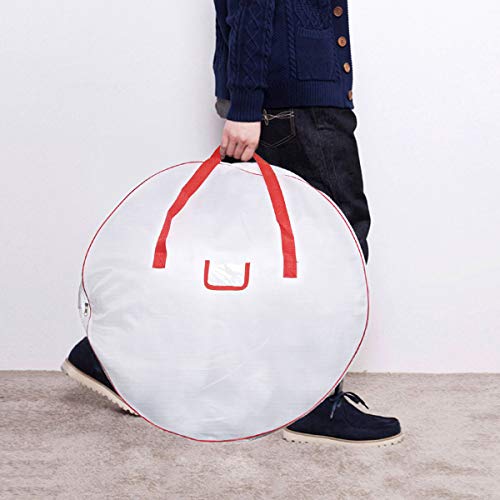 TQS 30" Christmas Garland Ornaments Wreath Storage Bag - Christmas Large Wreath Storage Container - Reinforced Wide Heavy Duty Handle and Double Sleek Zipper -Protect Your Party Decorations - White