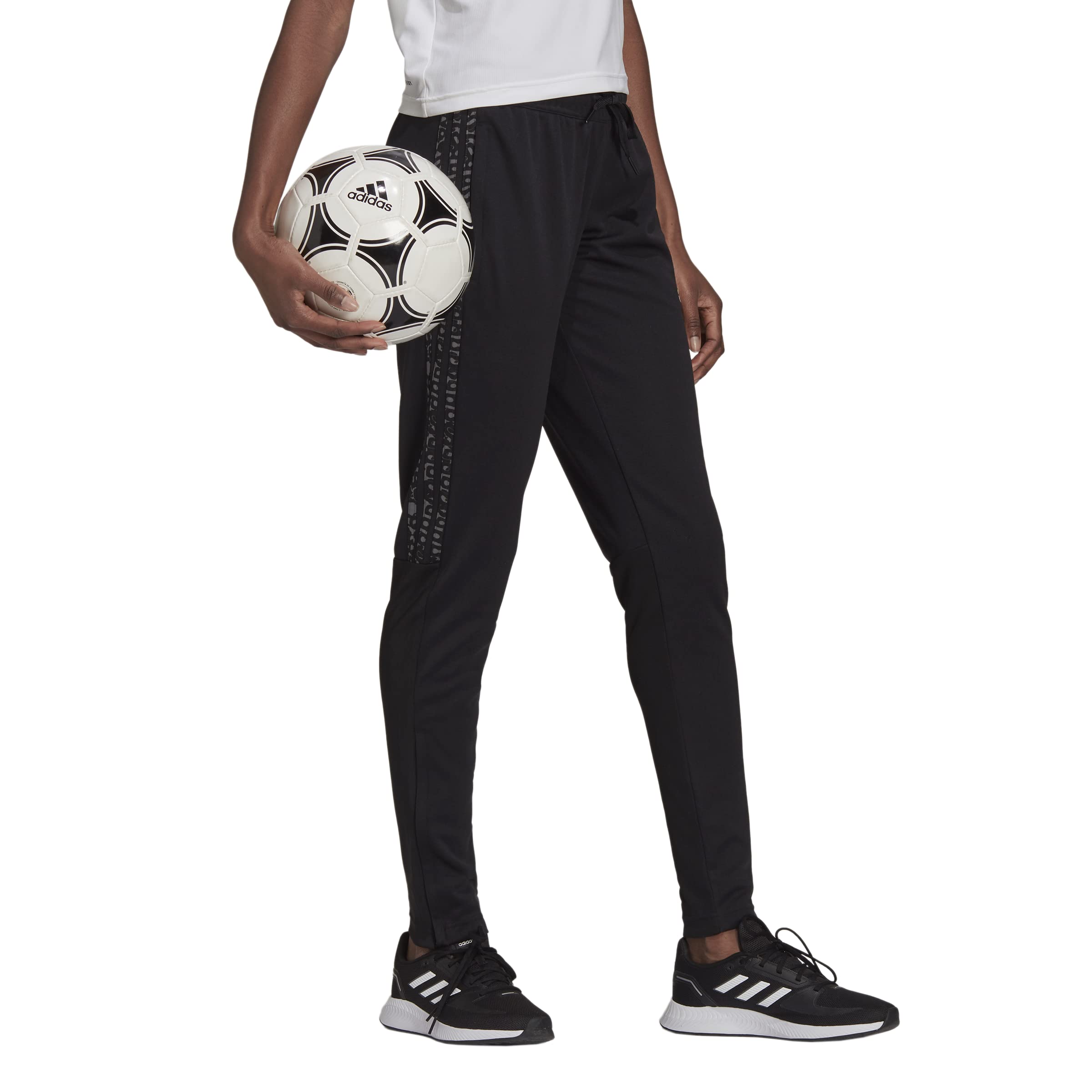 adidas Women's Aeroready Sereno Slim Tapered-Cut 3-Stripes Pants, Black/Grey/White, Medium